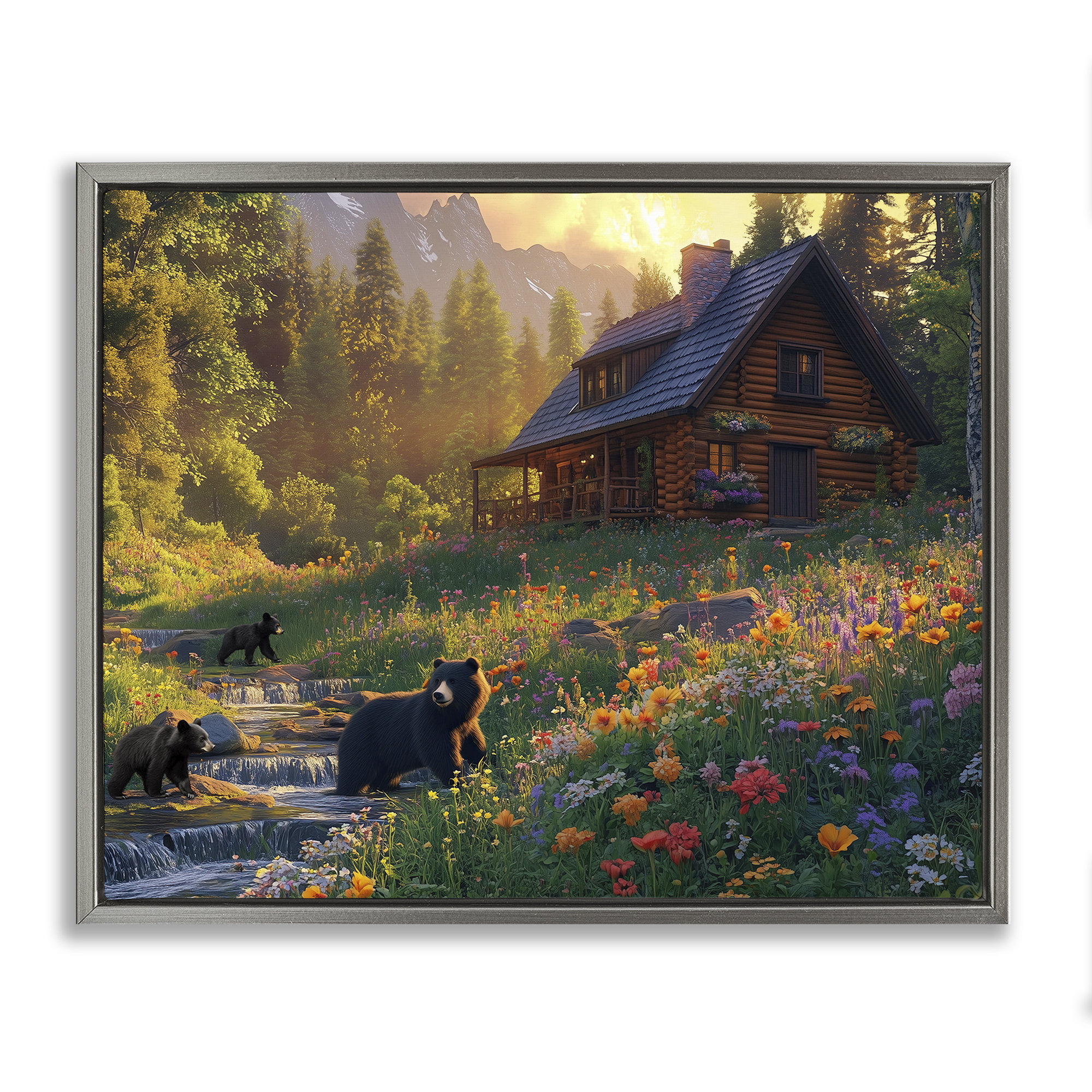 Union Rustic Bears at Floral Cabin Floating Frame, design by Jim ...