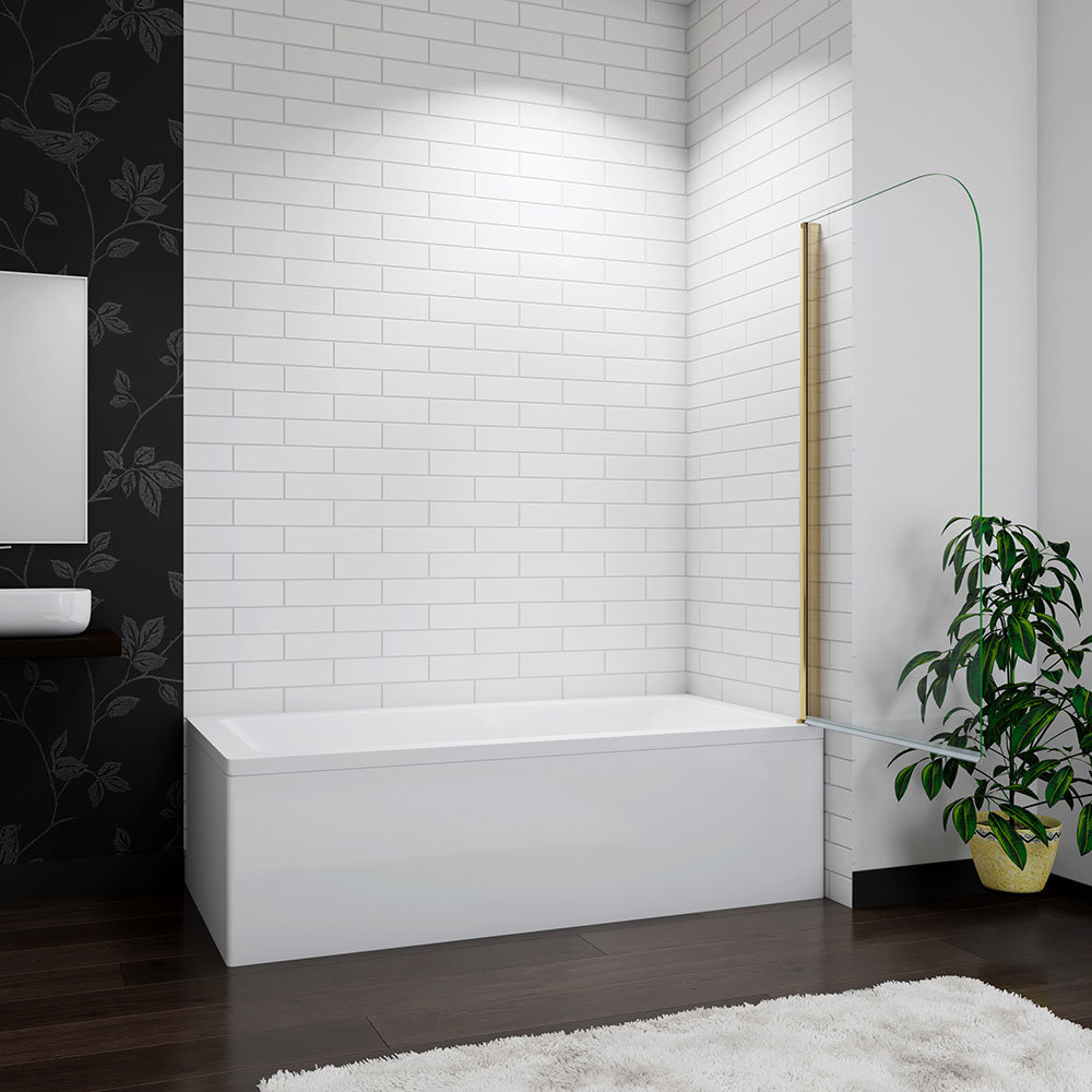 Belfry Bathroom 800x1400mm Brushed Gold Frameless Pivot Bath Screen ...