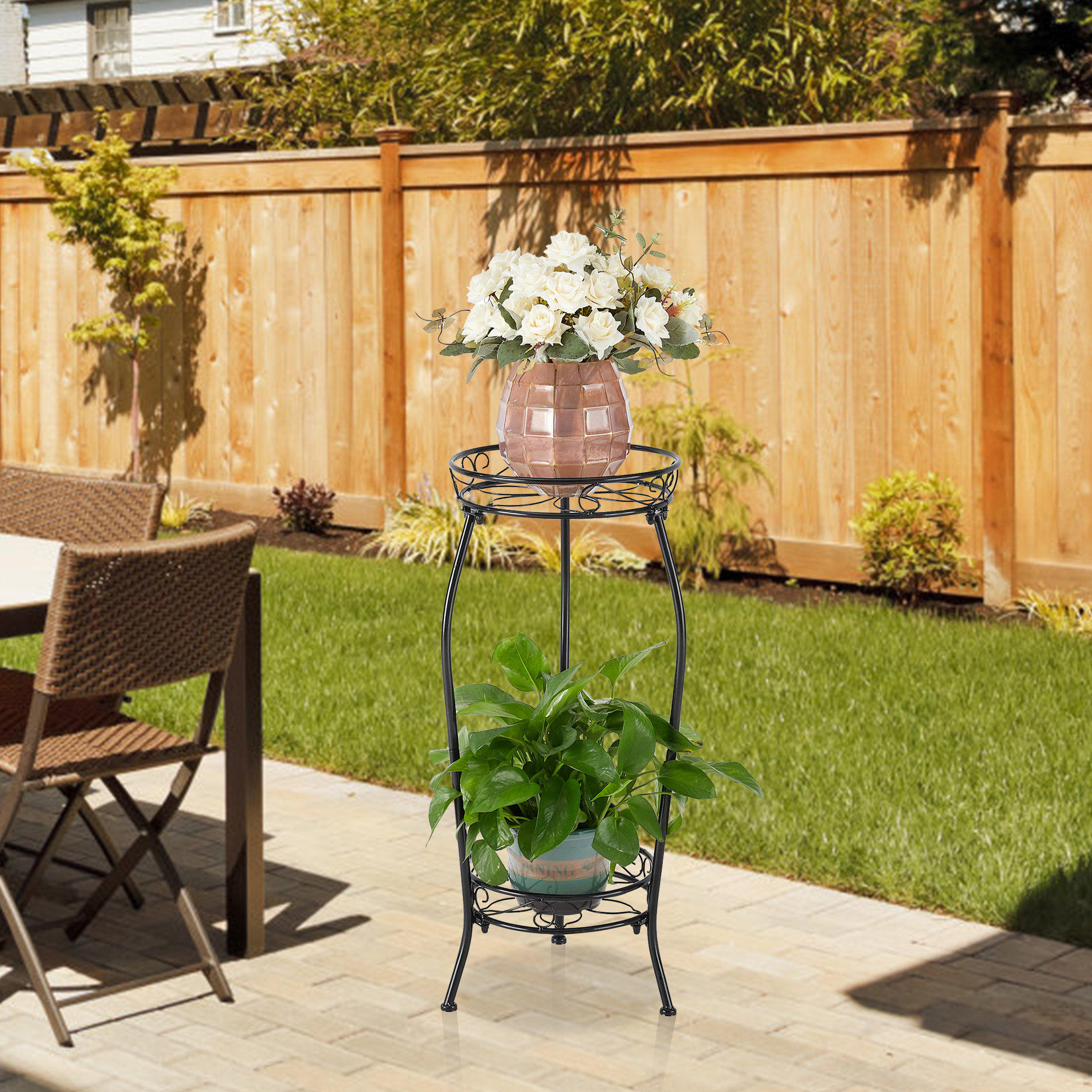 Arlmont & Co. Soban 2 Tier Plant Stand Indoor Outdoor, 27" Tall Metal ...