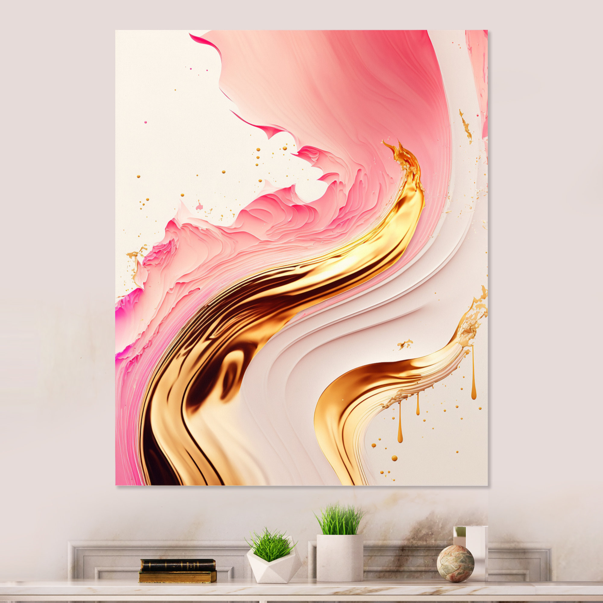 Ivy Bronx Bold Pink And Gold Flow Art III " Bold Pink And Gold Flow Art ...