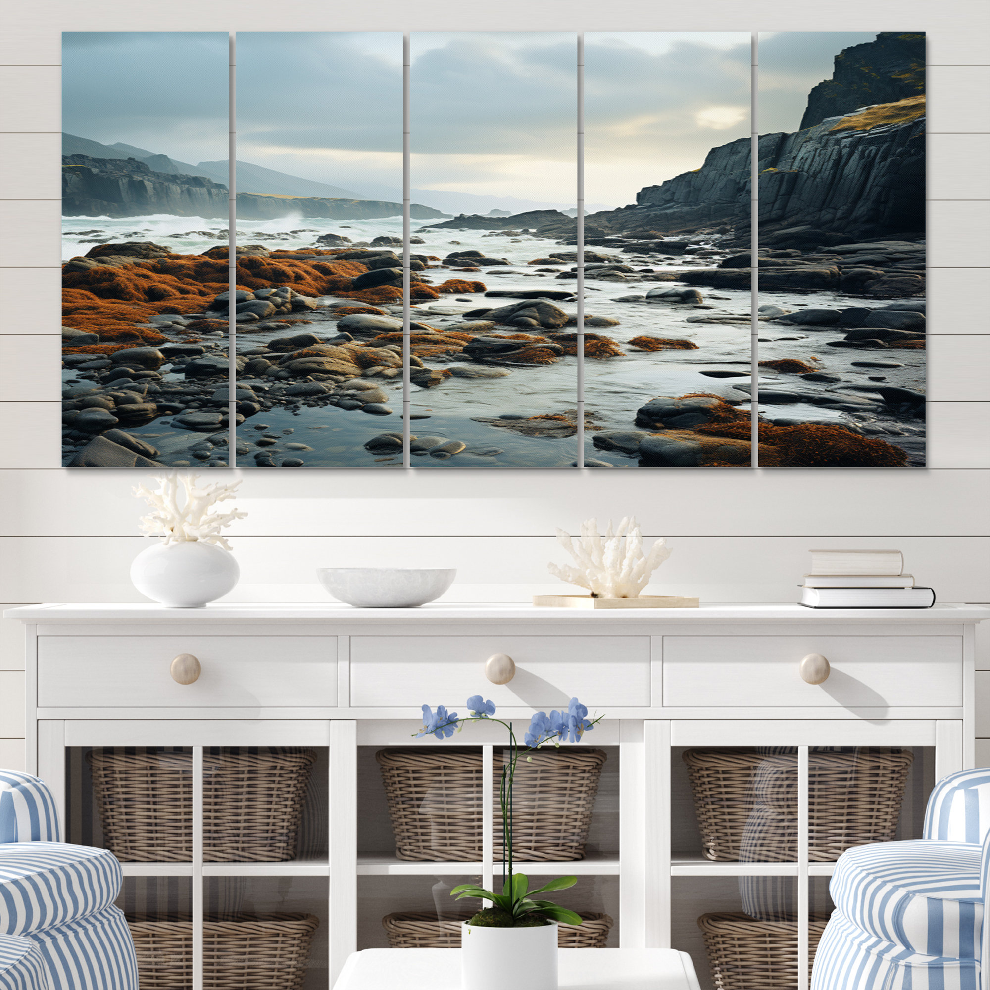 Dovecove Rocky Beach Coastal Mist - Nautical & Beach Wall Art Print - 5 ...