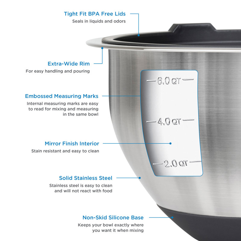 Viking 10 Piece Stainless Steel Mixing Bowl Set with Lids & Reviews ...