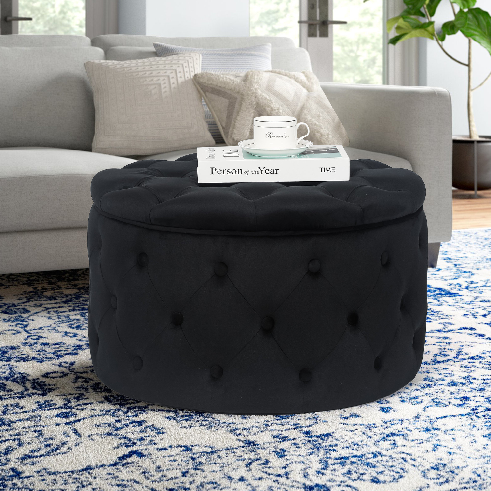 Rosdorf Park Ardean 24.8'' Wide Tufted Round Storage Ottoman with ...
