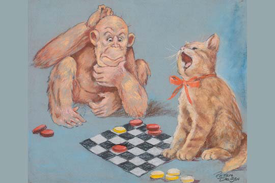 Buyenlarge Monkey and Cat Playing Checkers - Print | Wayfair