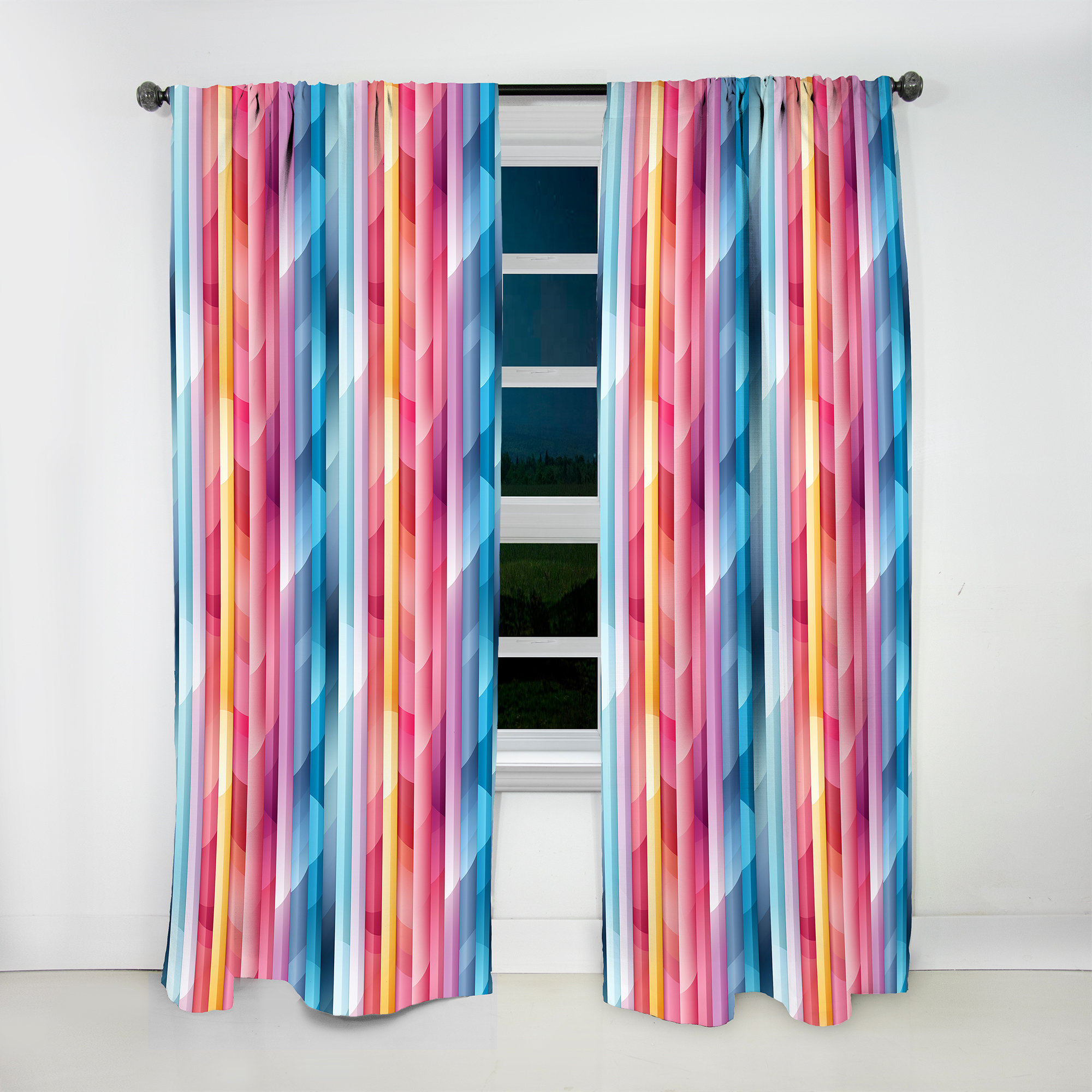 Design Art Rainbow Colors Candyland Stripes - Stripped Curtain - Velvet ...