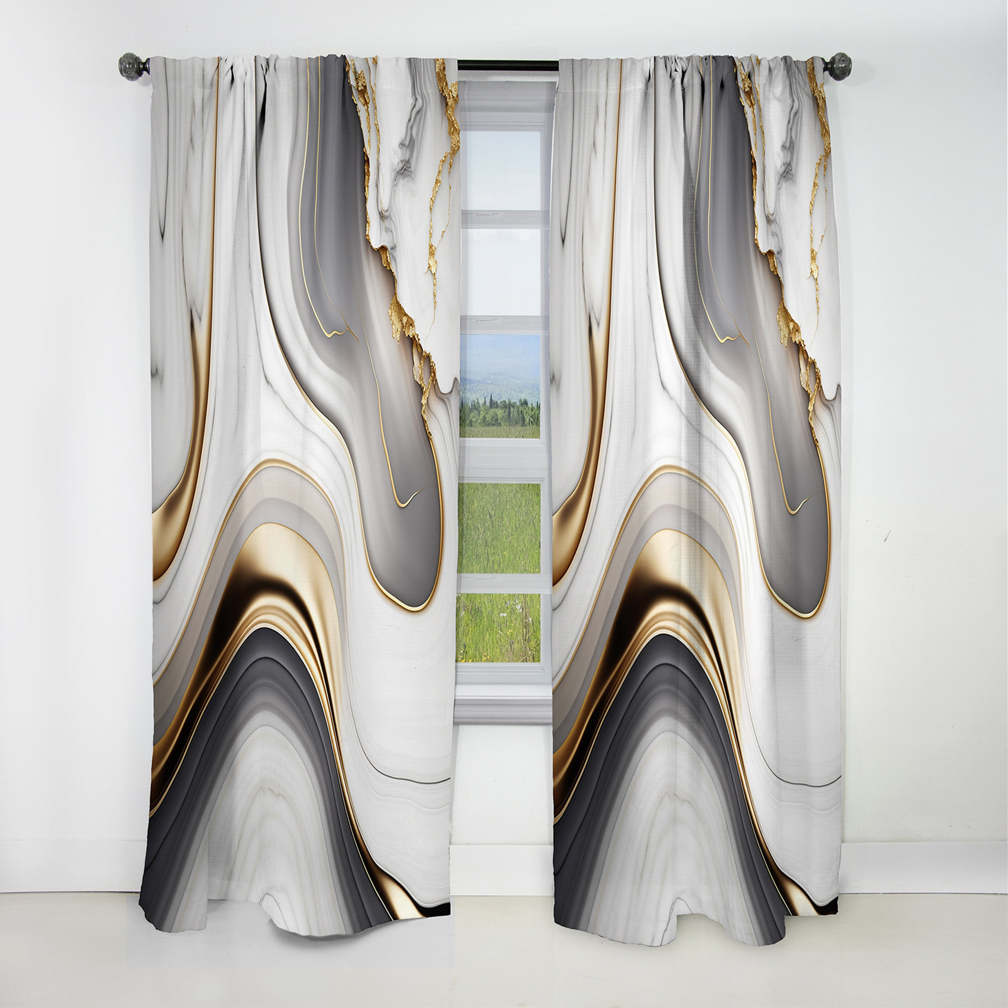 Design Art Abstract Geode Marble Waves Grey I - Abstract Curtain ...