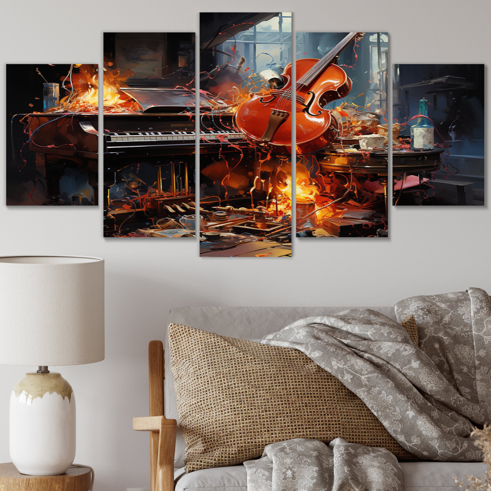 Design Art Orange Black Fire Jazz Tools Music - Music Metal Wall Decor ...