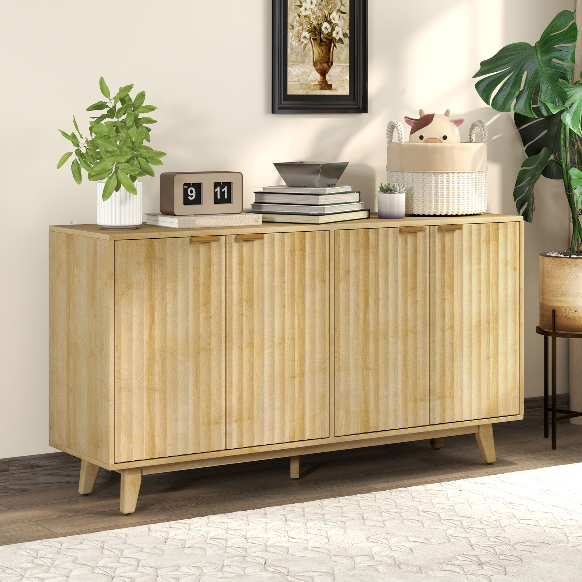 Union Rustic Fluted Sideboard Buffet Cabinet, 55" Modern Accent Console ...