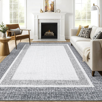 Ebern Designs Randolph Modern Machine Washable Rug Bordered Design Non ...