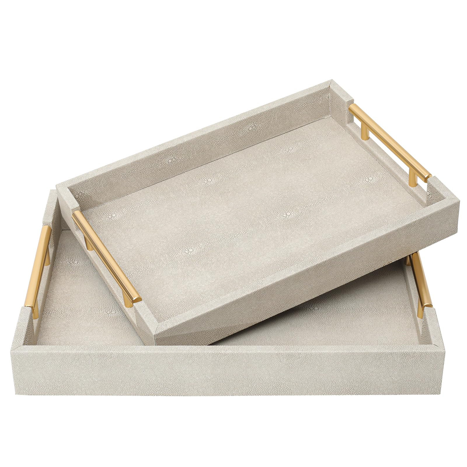 Mercer41 Set Of 2 Serving Tray With Gold Polished Metal Handles Ivory ...