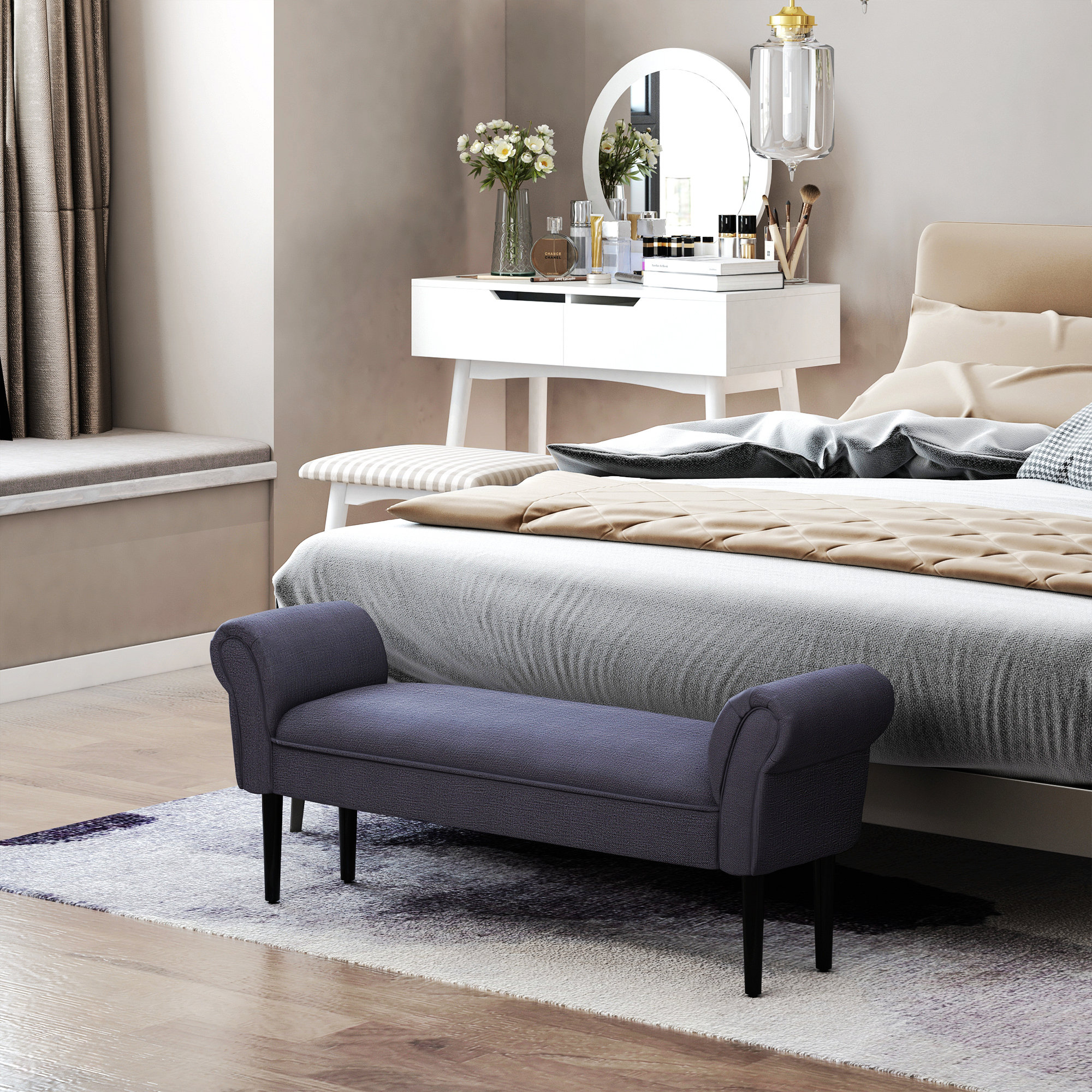 Red Barrel Studio® 52" End Of Bed Bench, Linen Upholstered Ottoman ...