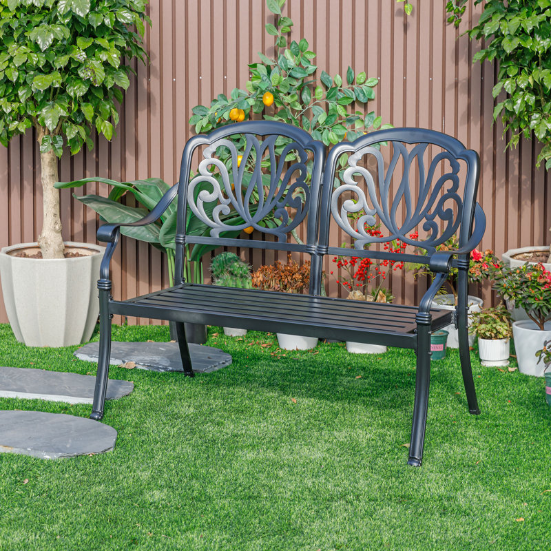 Hi-Line Gift Ltd. Midnight Oasis- Black Cast Aluminium Garden Bench ...