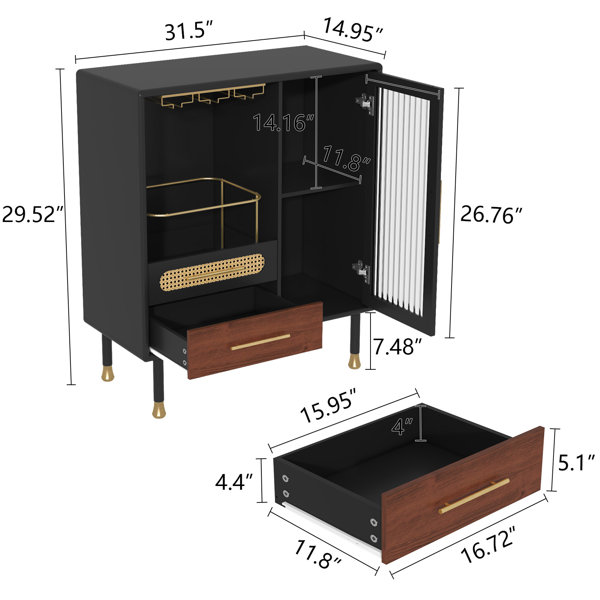Mercer41 Modern Coffee Bar Cabinet with Wine Glass Rack and Storage ...