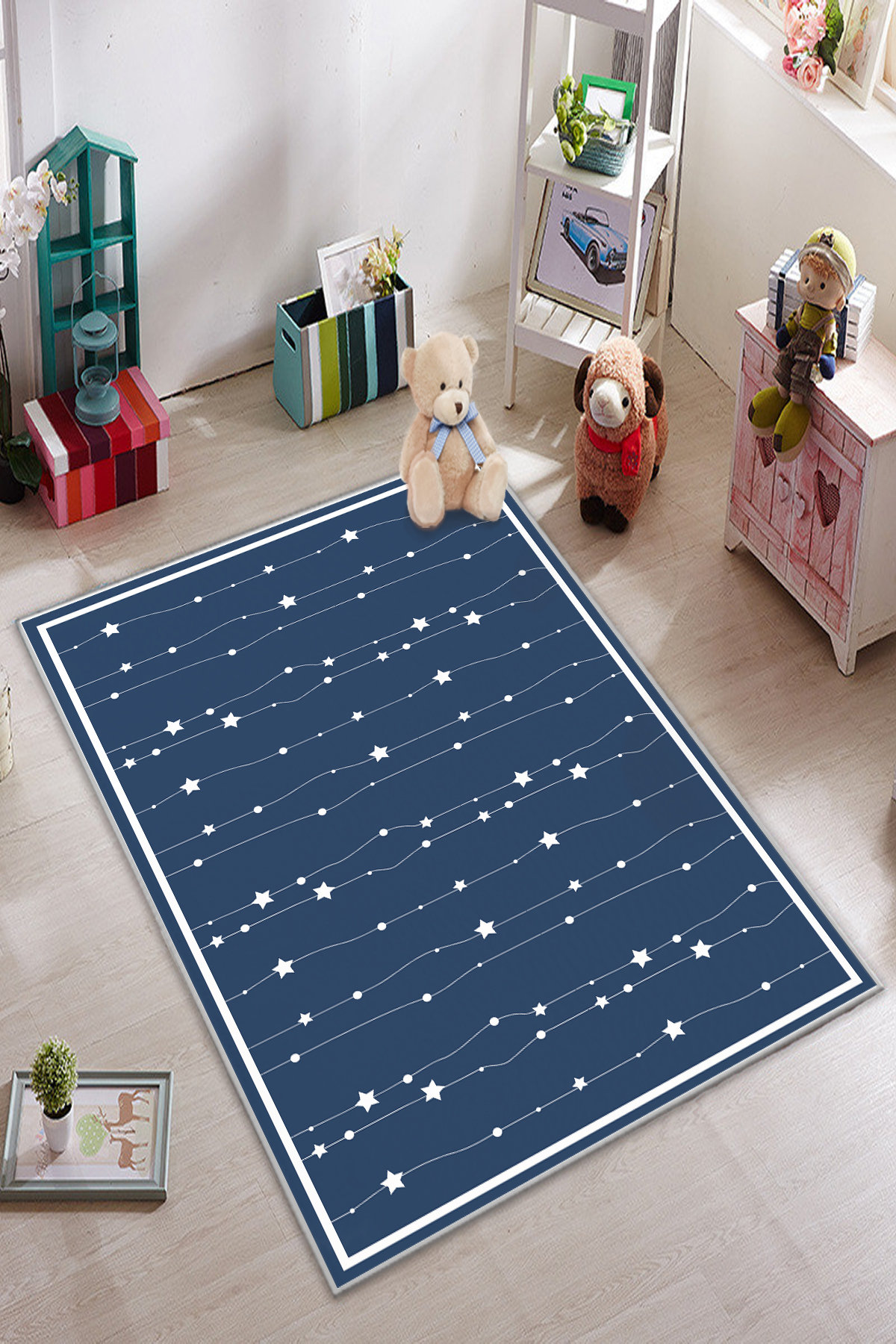 Isabelle & Max™ Sprinkle Navy Blue Kids Polyester Digital Print Area ...