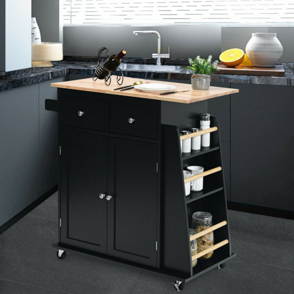 Lark Manor™ Rubber Wood Countertop Rolling Kitchen Island Cart | Wayfair