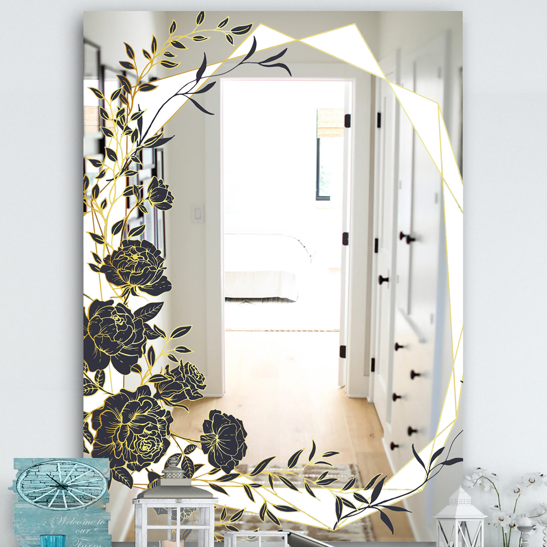 East Urban Home Botanical Obsidian Traditional Frameless Bathroom ...