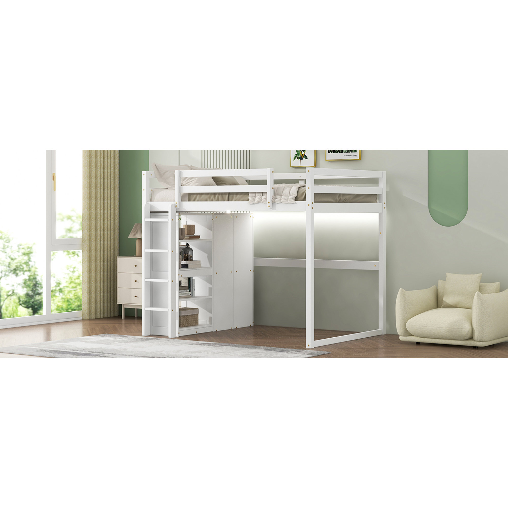Full Size White Loft Bed