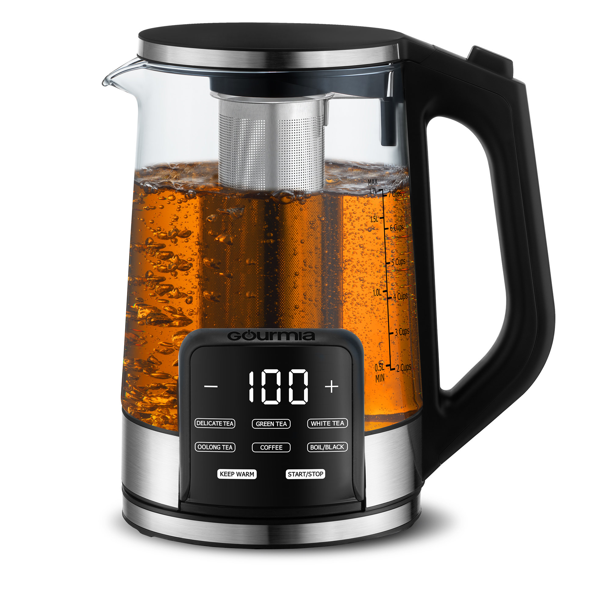 Gourmia 1.7?L Glass Digital Kettle with Infuser, 6 Presets, 90-Second ...