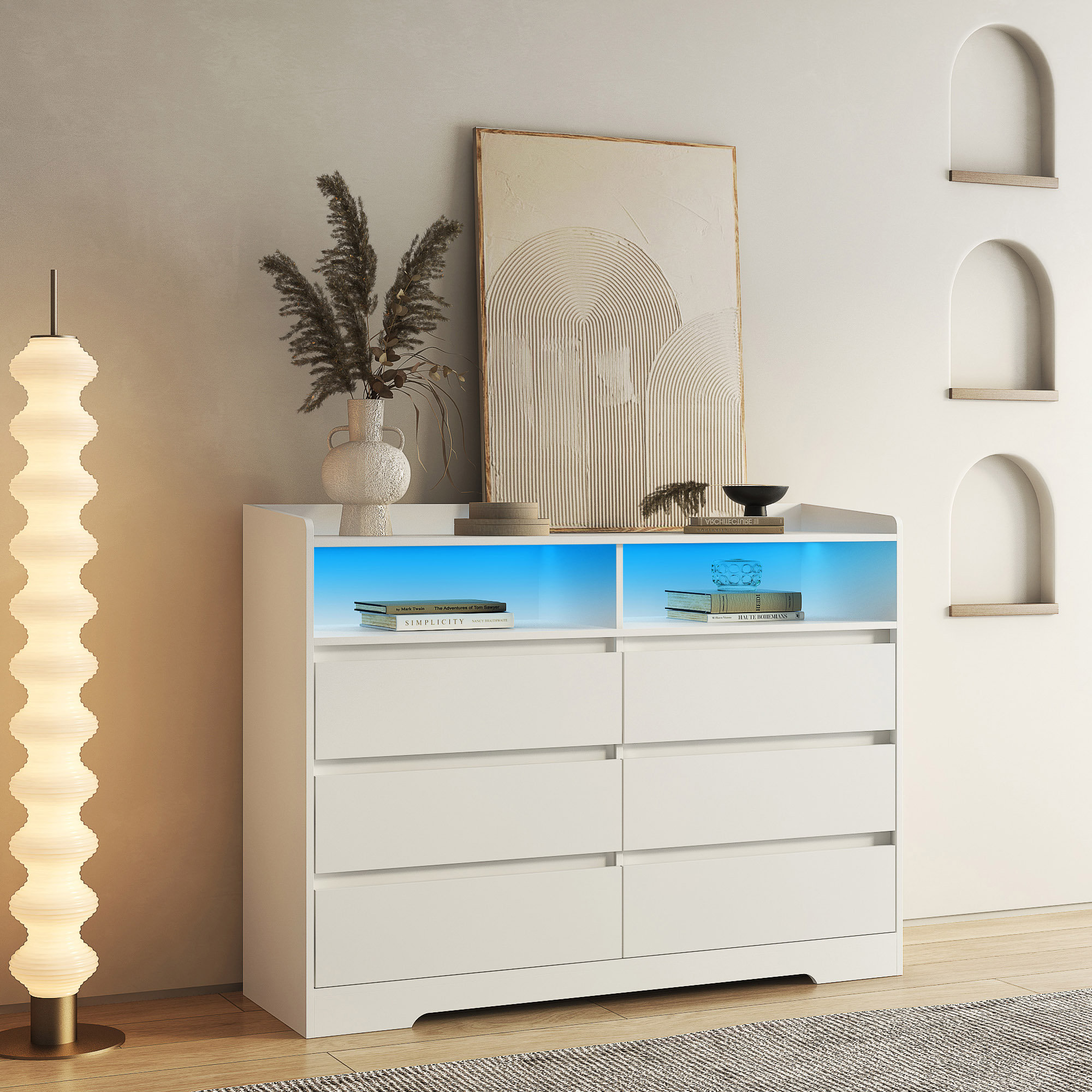 Wrought Studio 6 Drawer Dresser, White Dresser For Bedroom With LED ...