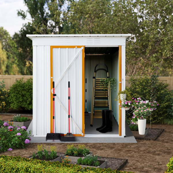 Watque Kita 5ftx4ft White&Yellow Metal Garden Outdoor Storage Sheds ...