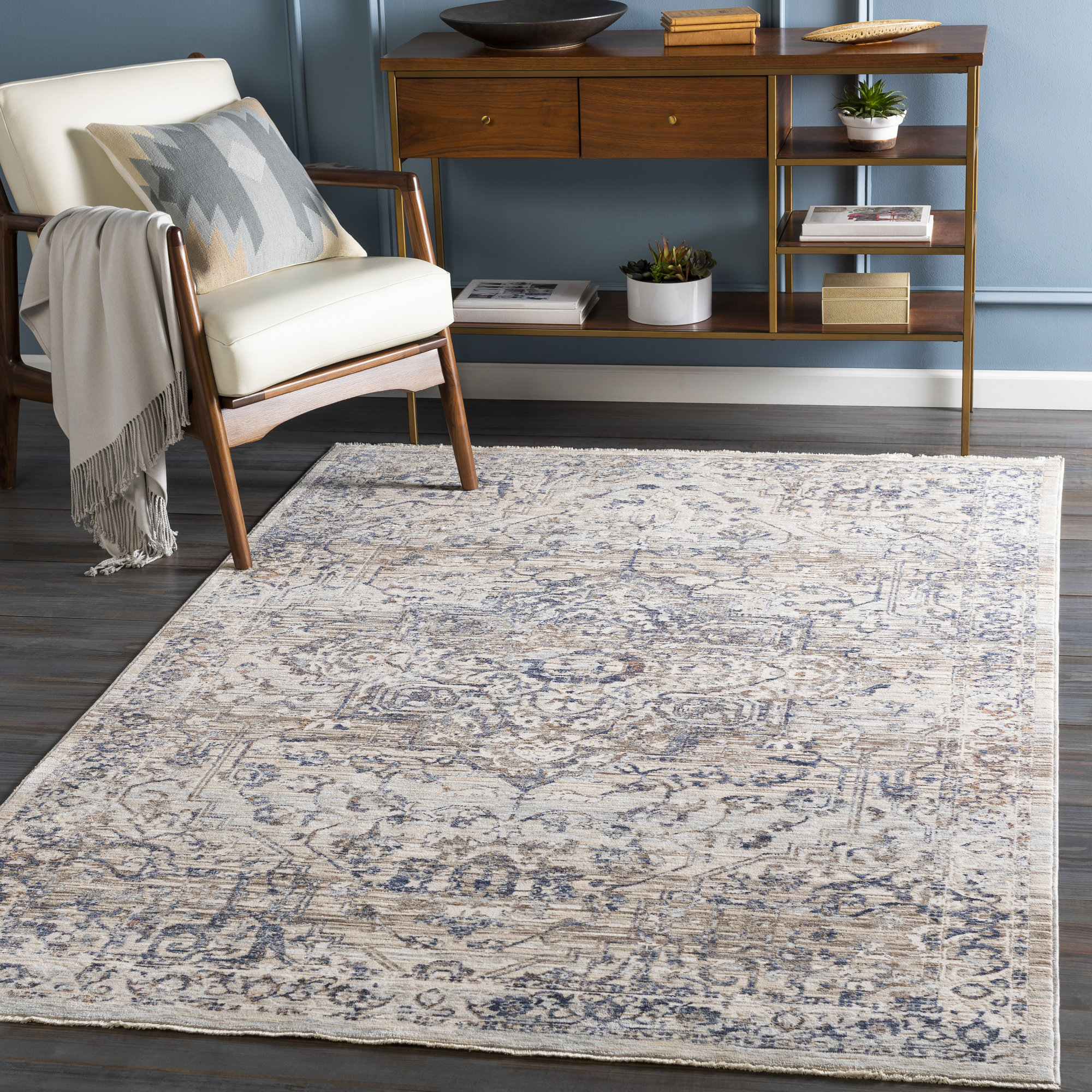 Bungalow Rose Cornlea Oriental Navy/Denim Area Rug - Wayfair Canada