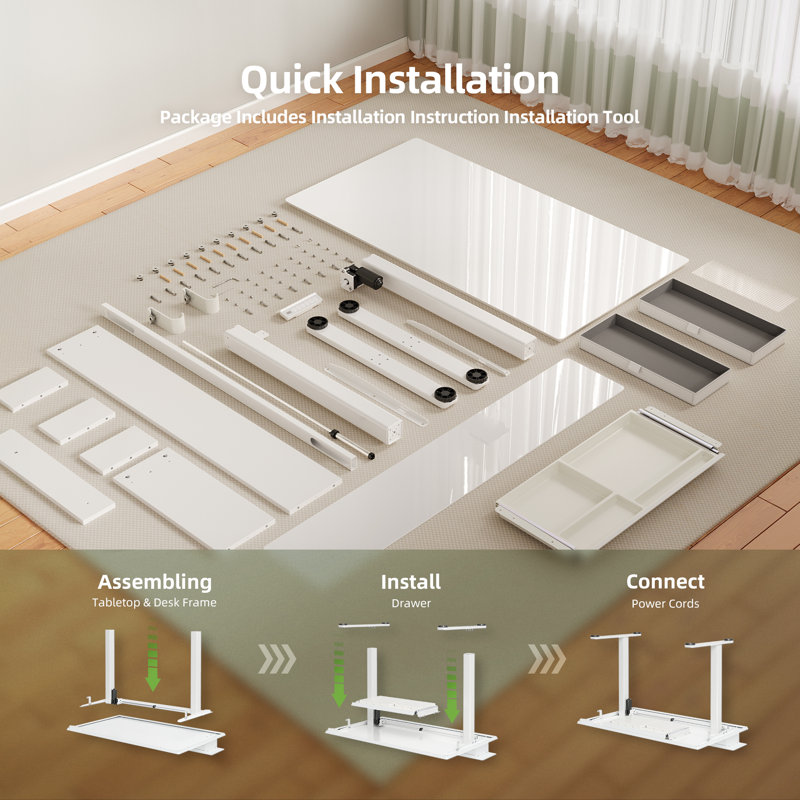 Inbox Zero 48'' W Glass Top Height Adjustable Standing Desk With Three ...