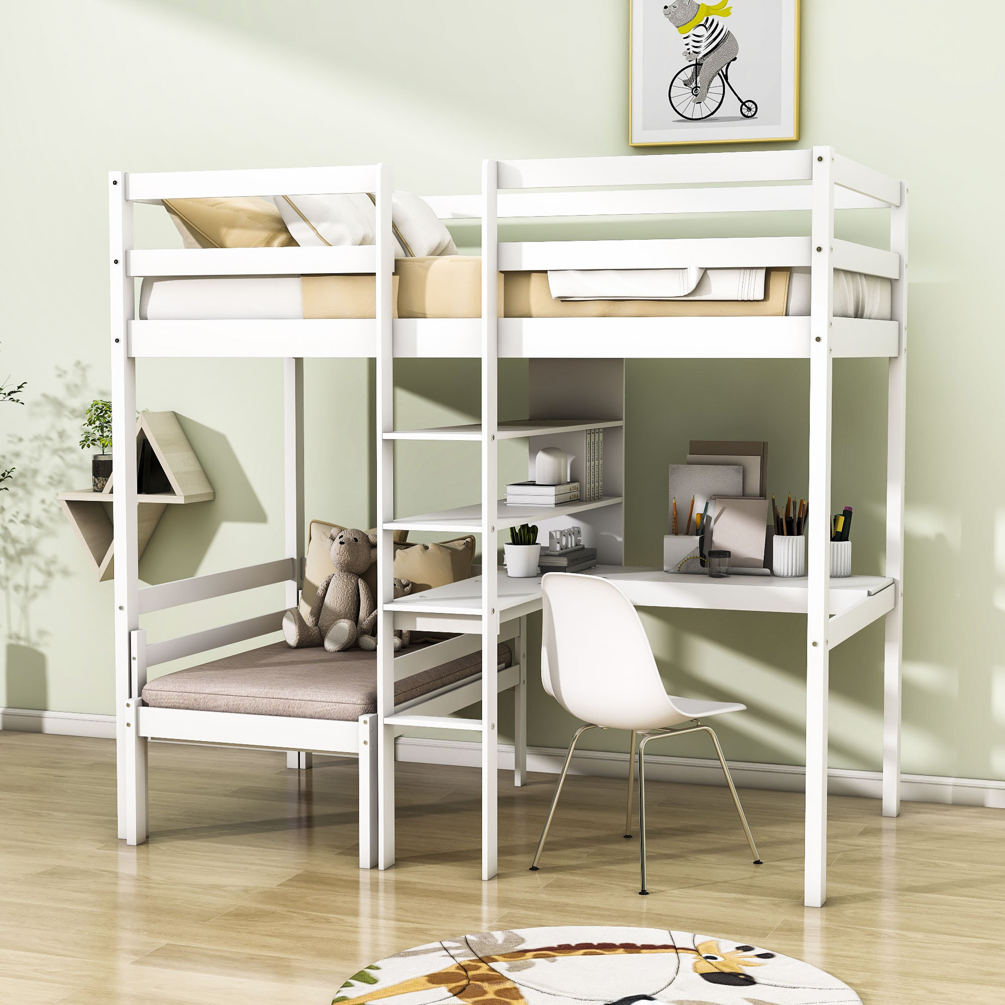 Harriet Bee Twin Size Convertible Loft Bed With Built-In Desk And ...