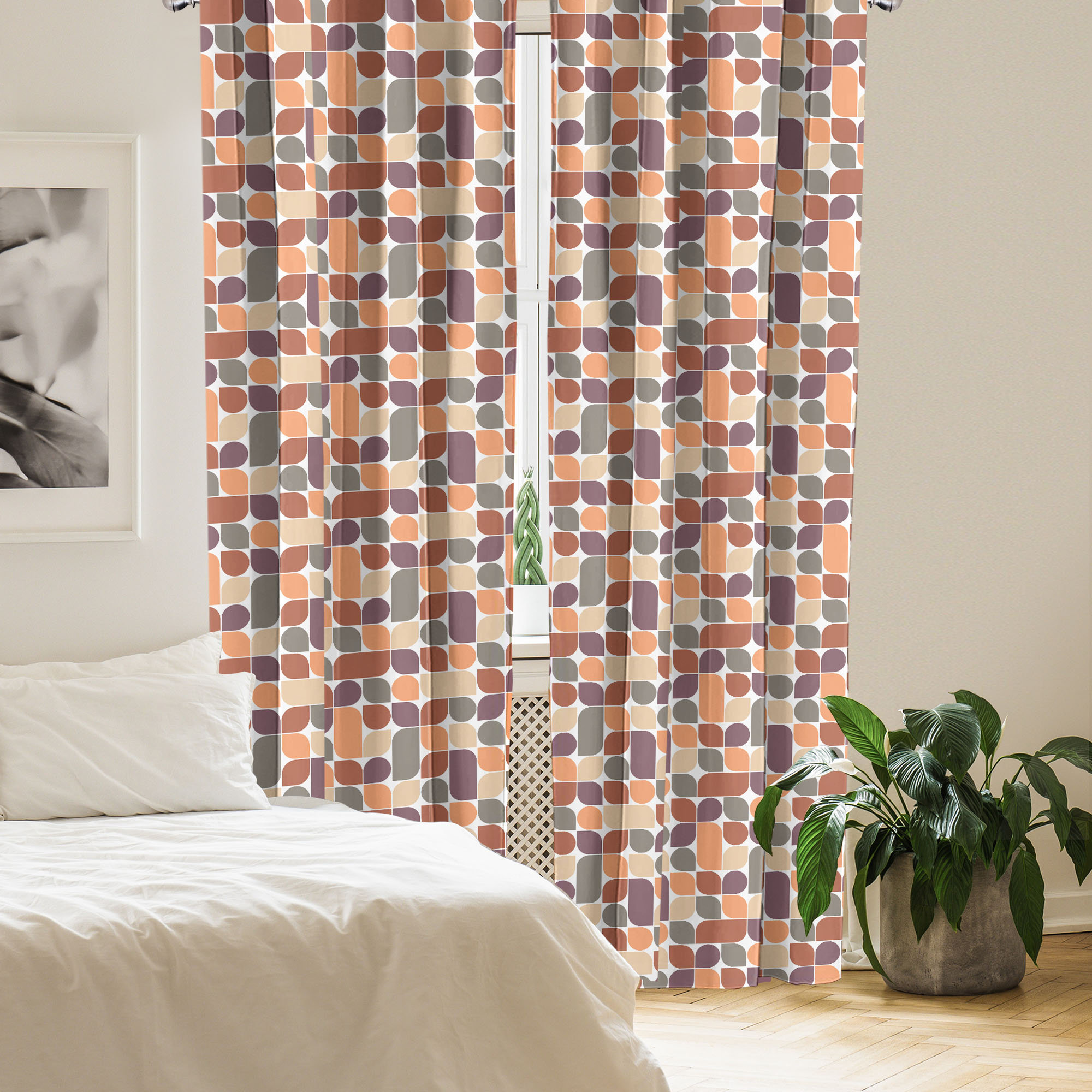 East Urban Home Geometric 4-Panel Curtains, Whimsical Shapes Print Dark ...