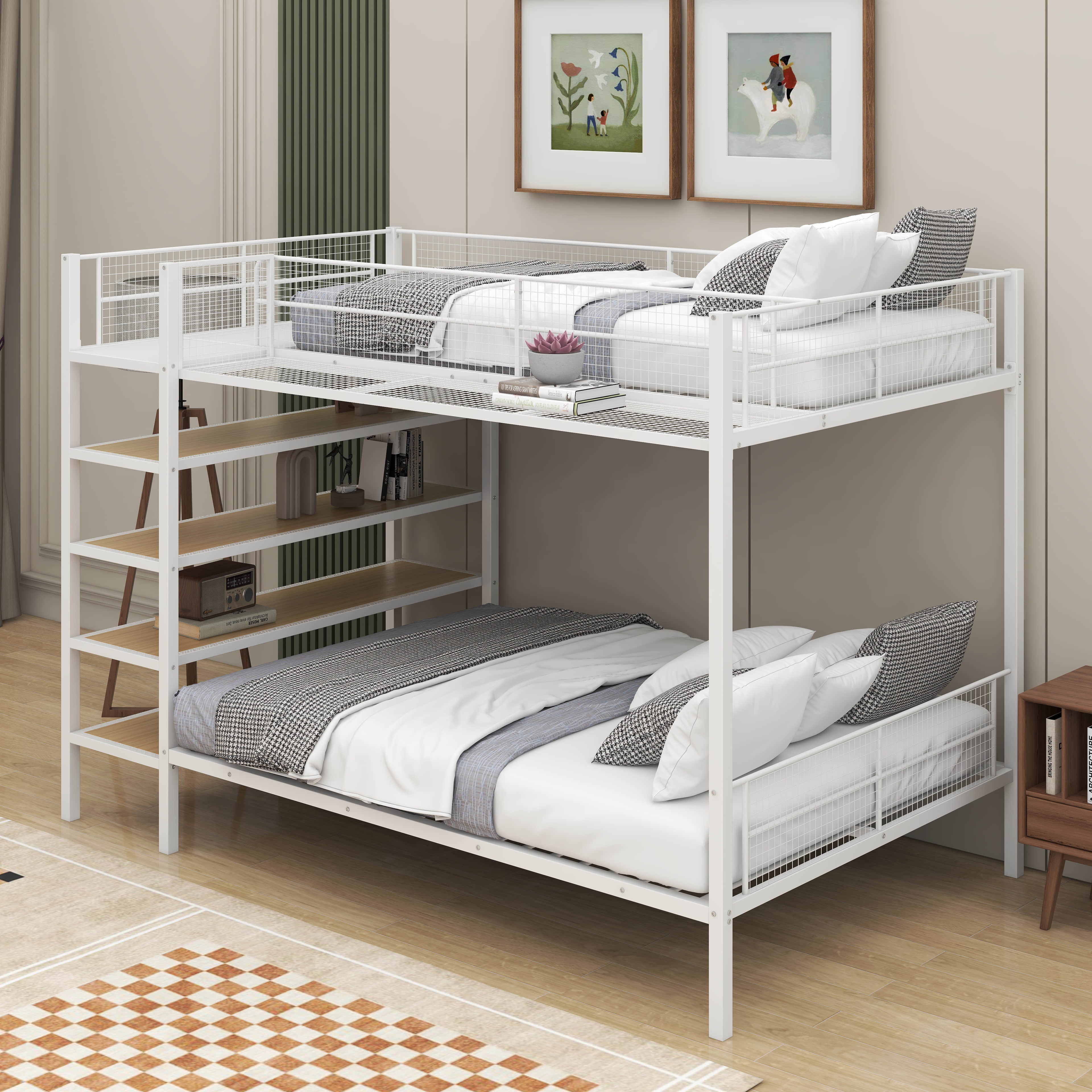 Mason & Marbles Twin Over Full Metal Bunk Bed With Shelves | Wayfair