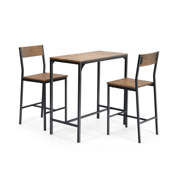 17 Stories 3 Pieces Bar Table Set with 2 Chairs Narrow Bar Furniture ...