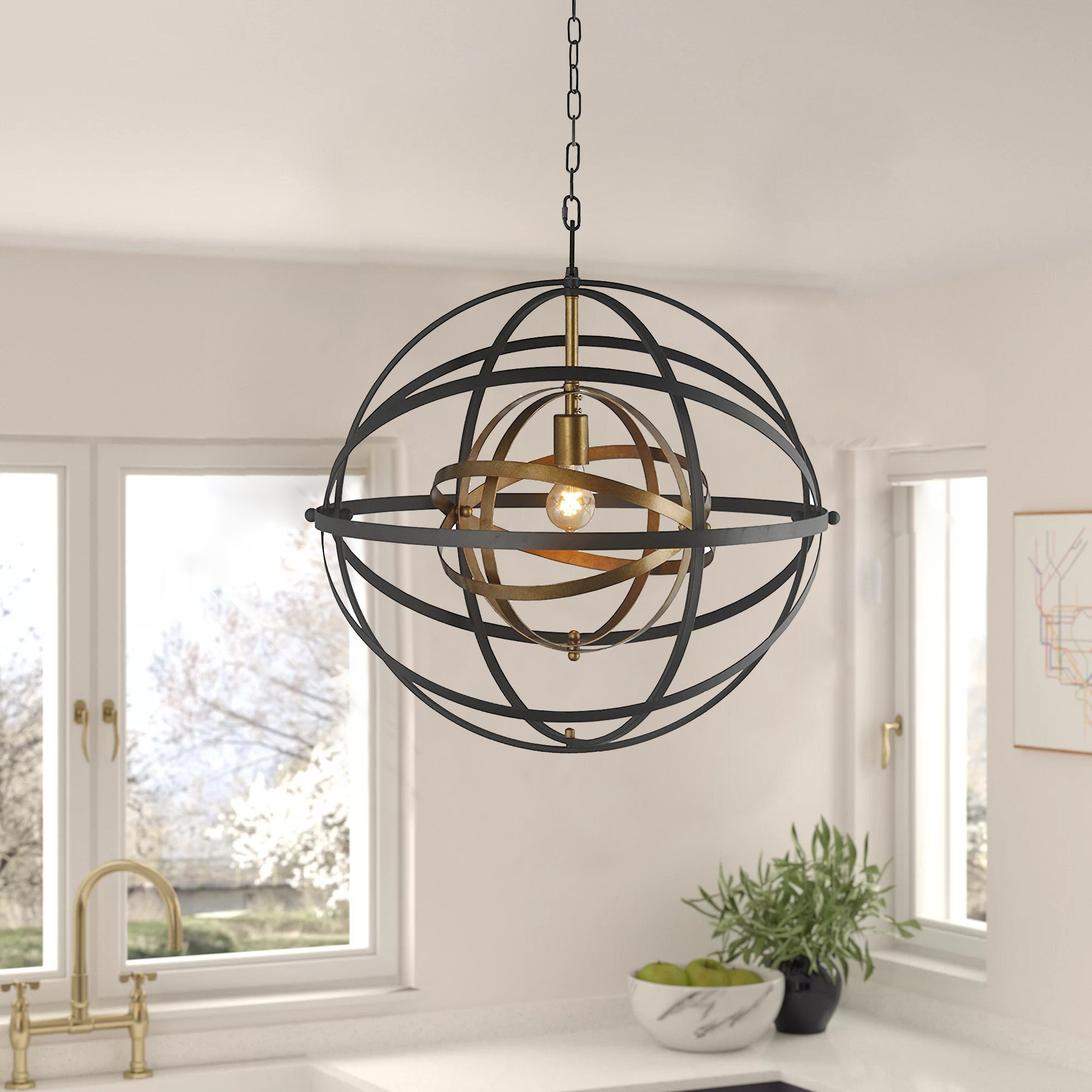 17 Stories 24-Inch Globe Metal Dual Finish Black and Bronze Color | Wayfair