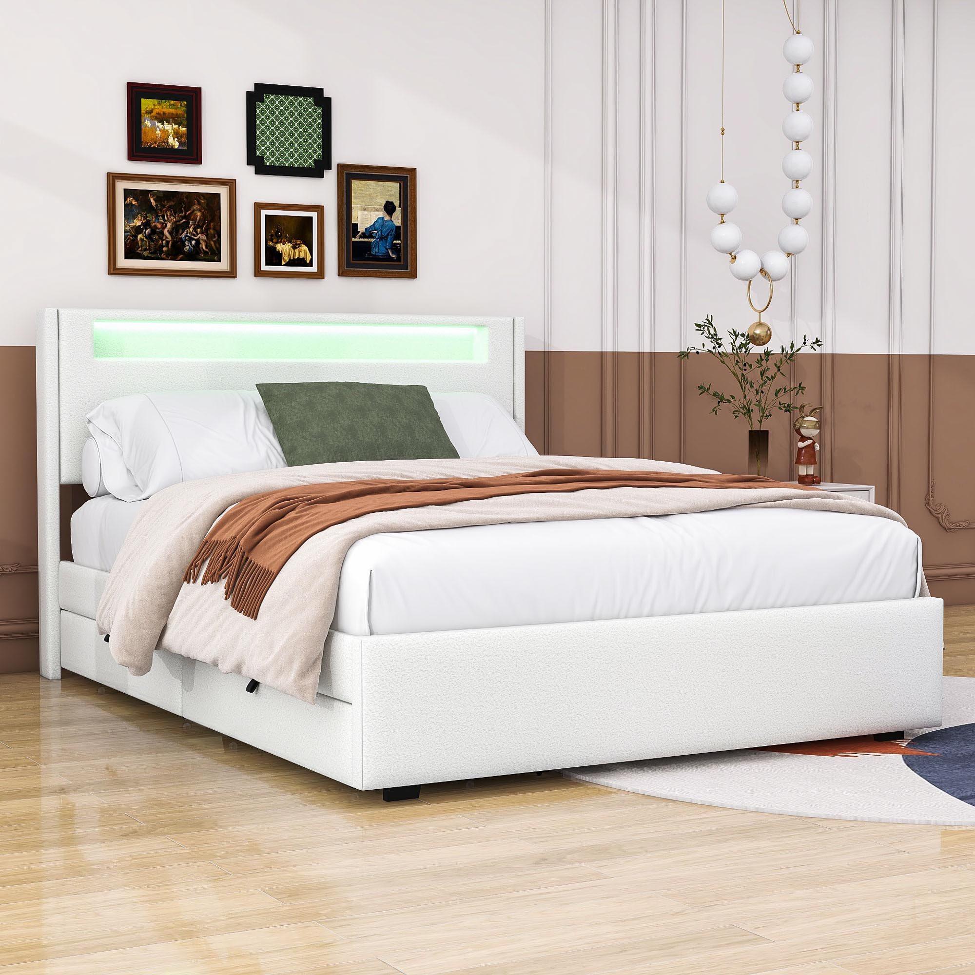 Latitude Run® Cili Upholstered Platform Bed with LED Frame and Trundle ...