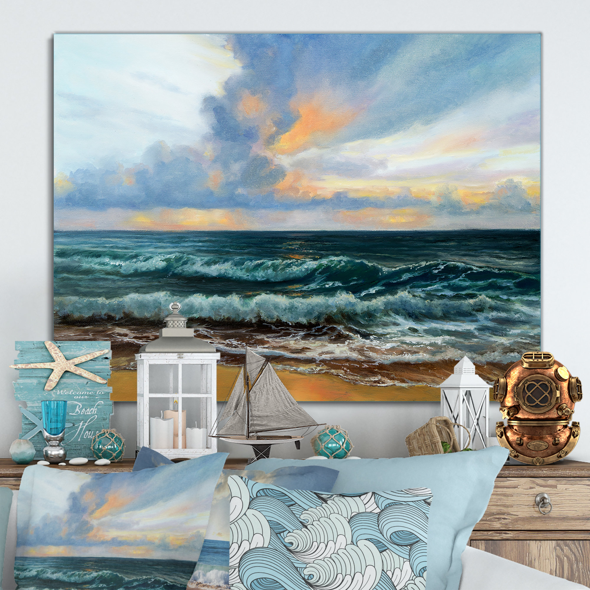 Highland Dunes Wild Blue Ocean Waves IX - Print on Canvas | Wayfair