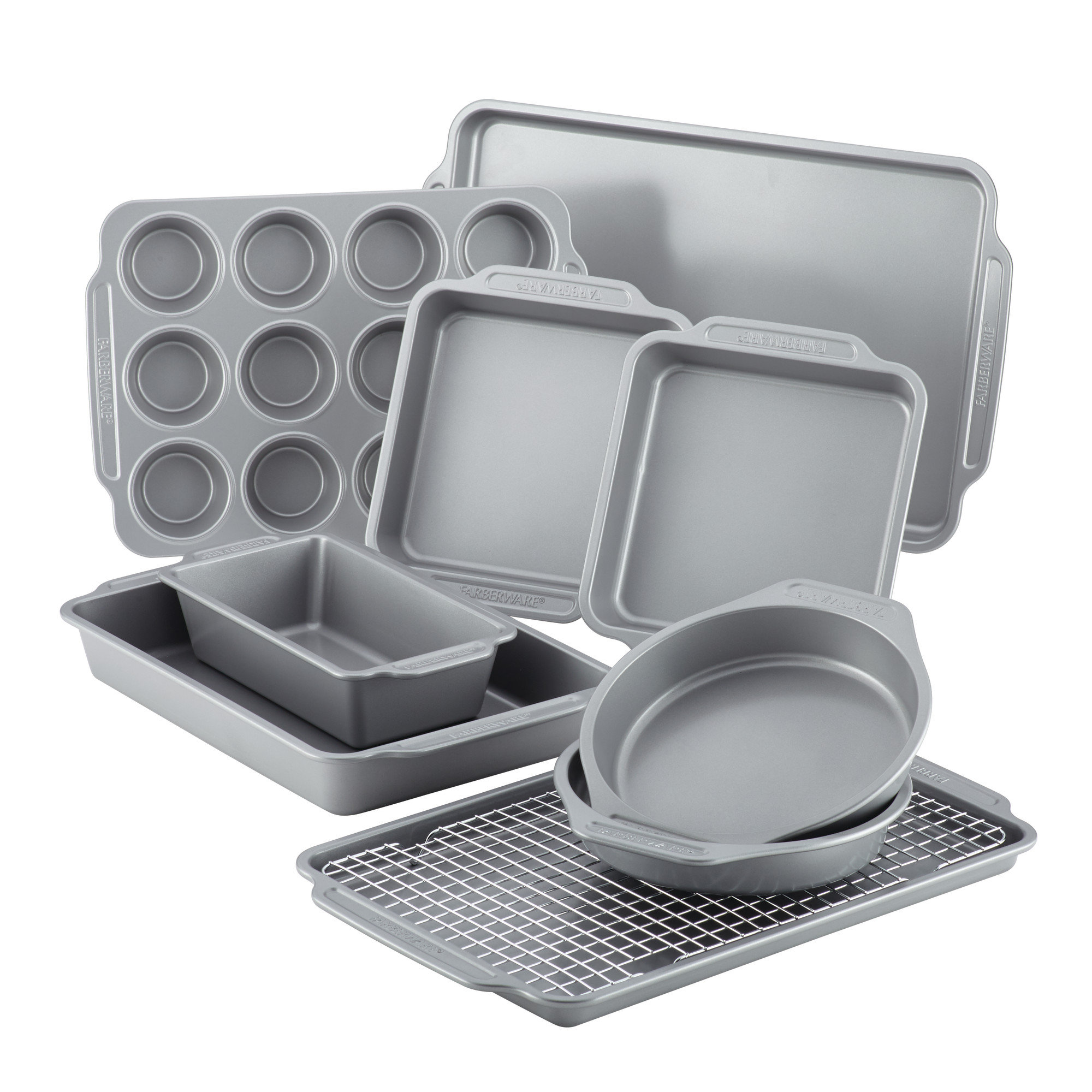 Farberware Nonstick Bakeware Set / Baking Pans with Cooling Rack, 10 ...