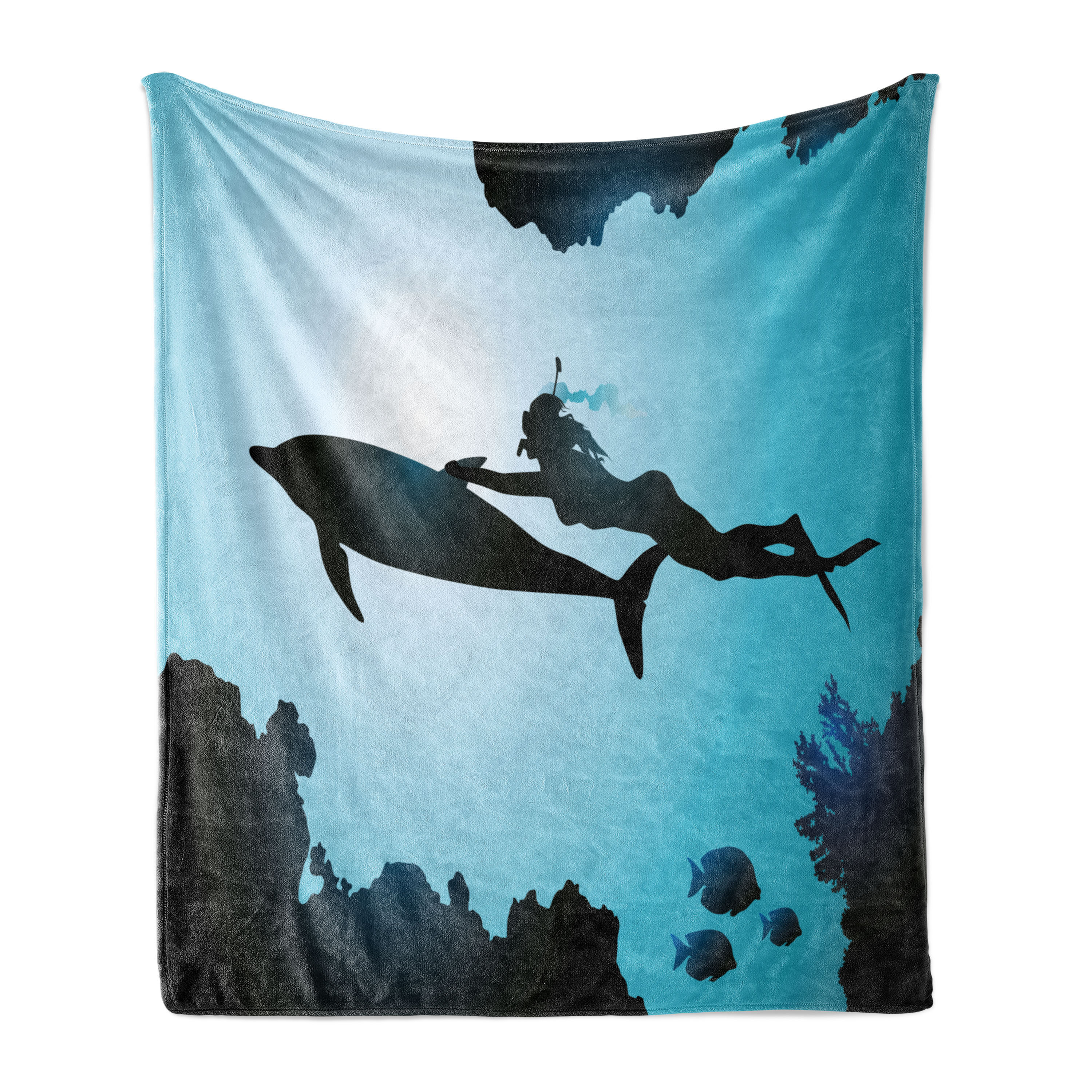 Ambesonne Dolphin Fleece Throw Blanket Diver Girl with Dolphin Pale ...