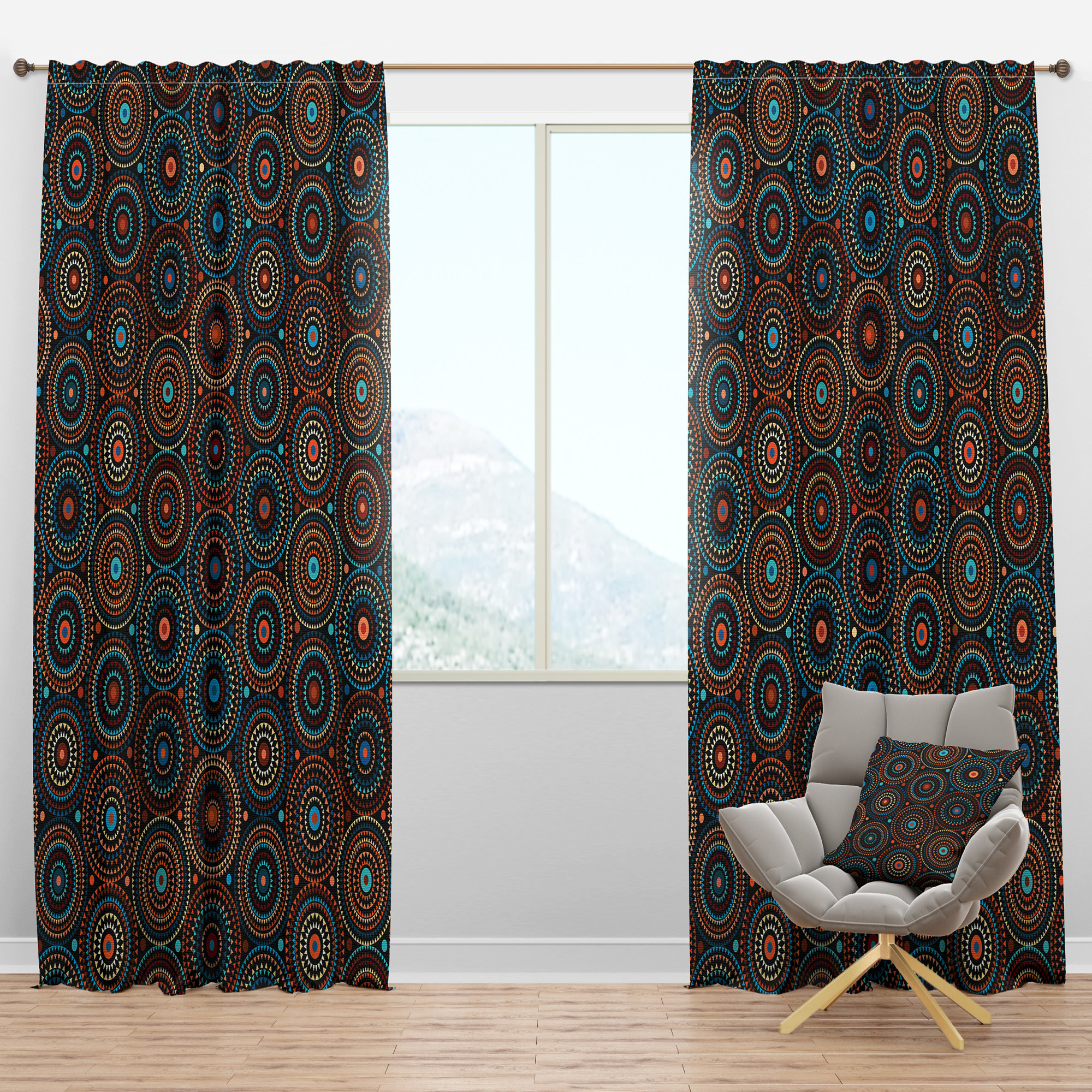 Design Art Ethnic Geometric Pattern - Bohemian Velvet Curtain - Room ...