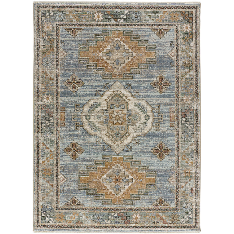 Latitude Vive Bene No Pattern Machine Woven Blue/Brown/Orange Area Rug ...