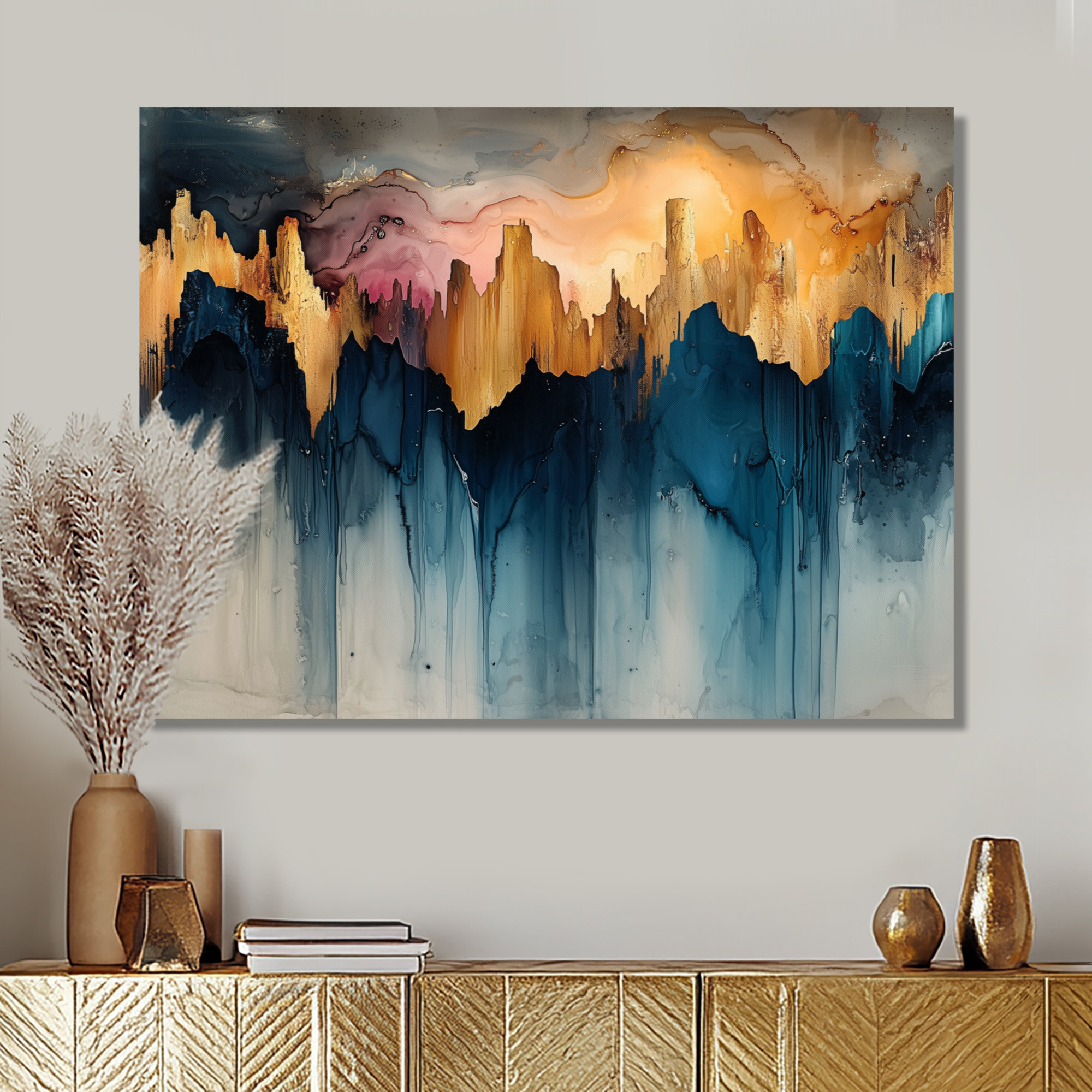 Mercer41 Urban City Liquid Ink Landscape III - Abstract Liquid Ink ...