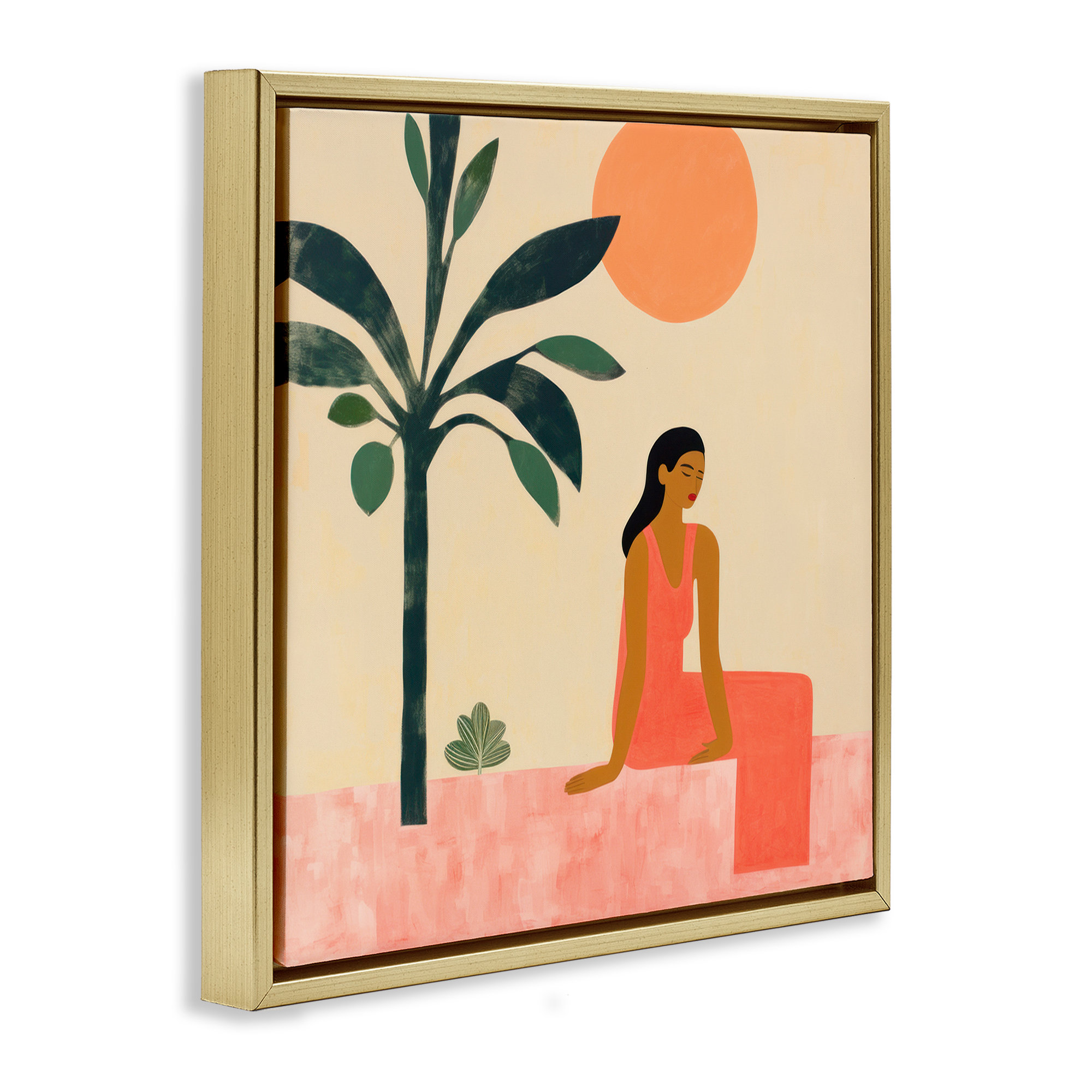 Red Barrel Studio® Tropical Scene & Woman Framed Floater Canvas Wall ...