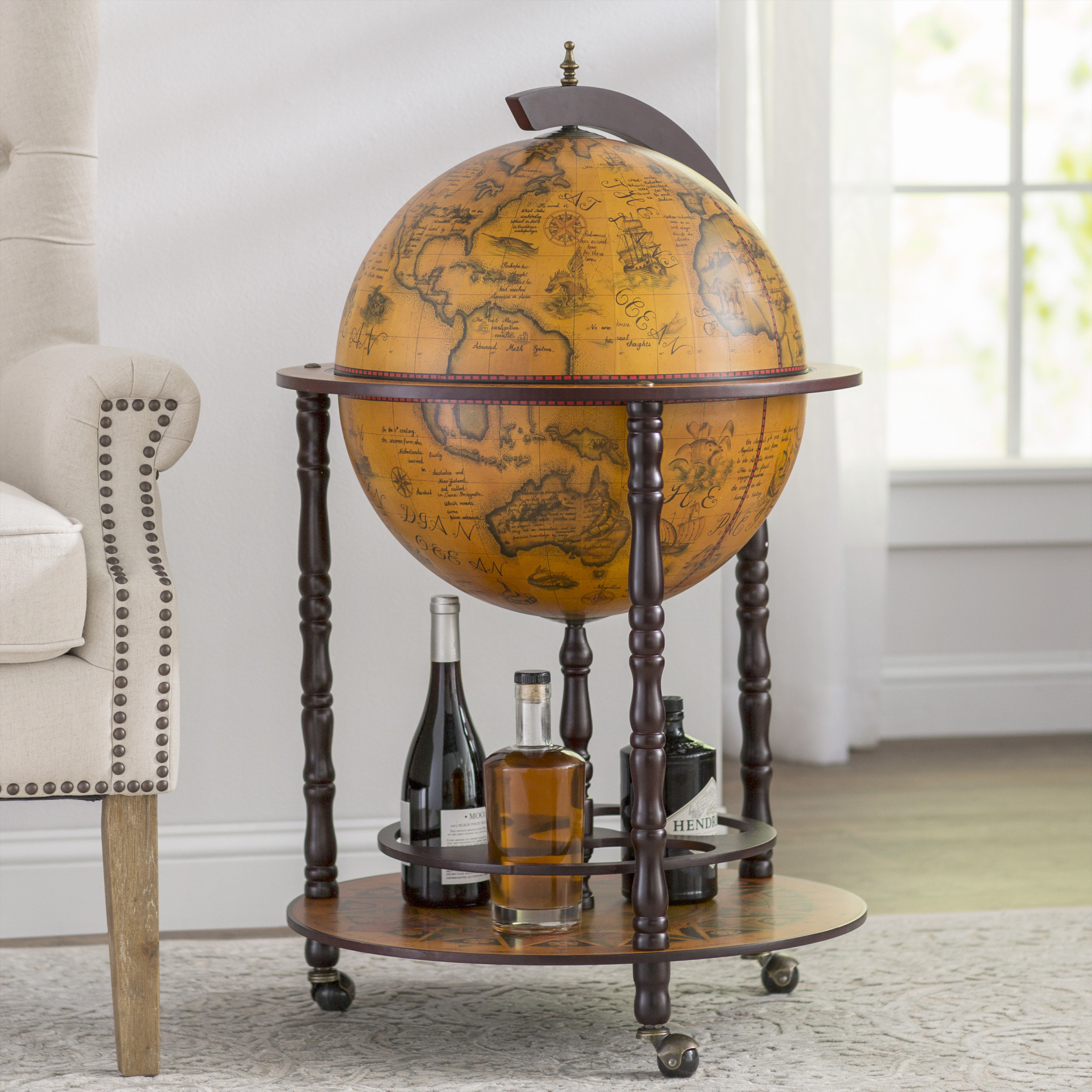 World Menagerie Globe Drinks Cabinet Floor Standard ampersandReviews ...