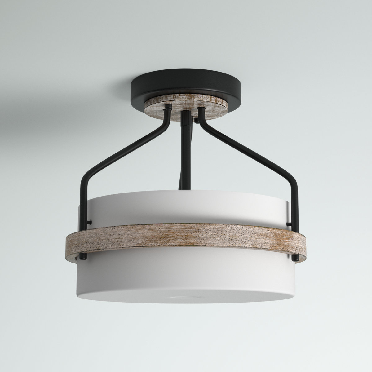 Steelside™ Janice Matte Black 2-Light Frosted Glass Drum Shade Semi ...