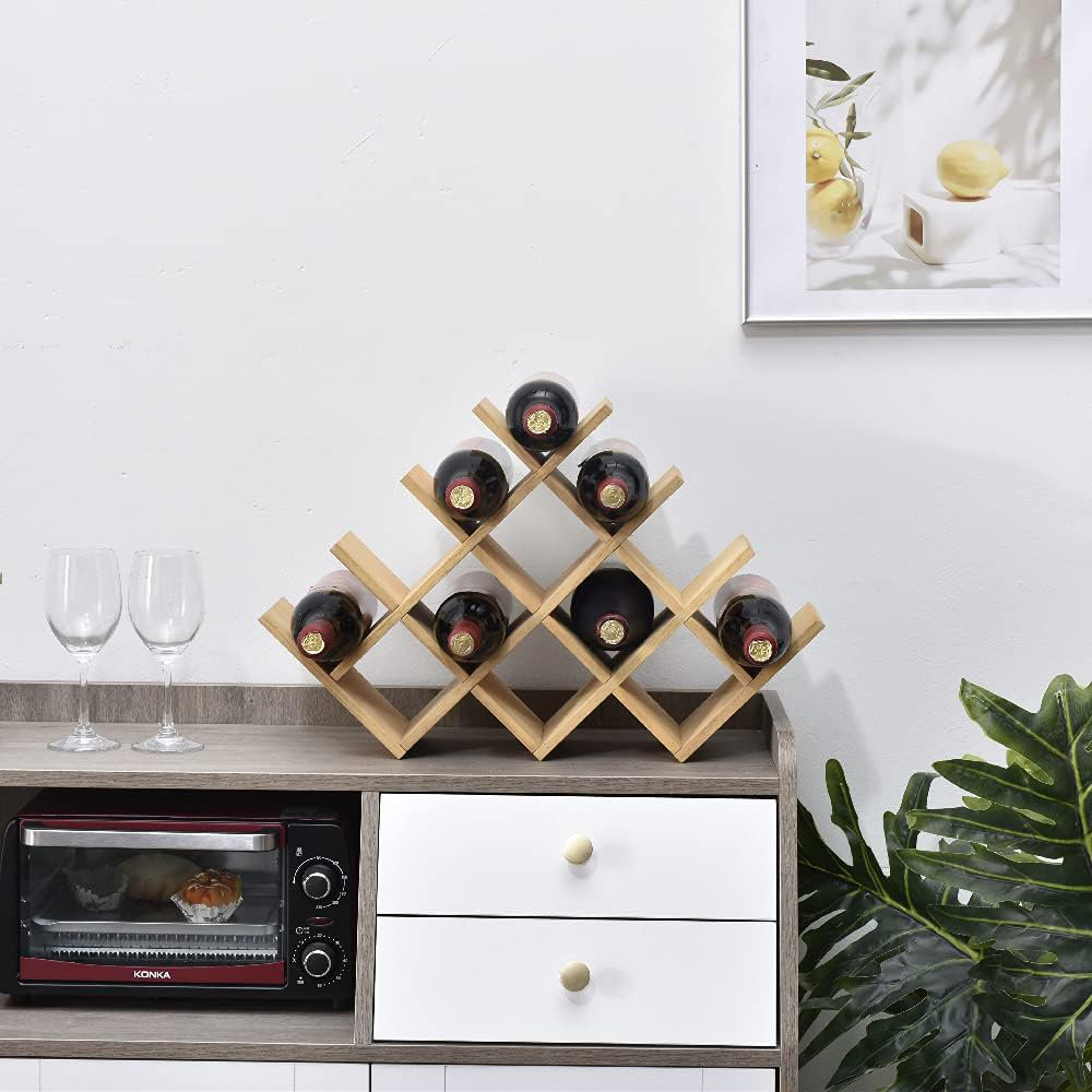 Mint Pantry® Wooden 13-Bottle Wine Rack,4-Tier Wine Display Rack,Free ...