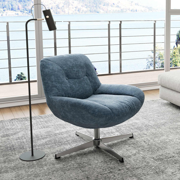 Ivy Bronx 28" W Rotating Modern Chenille Accent Chair, Swivel Armless ...