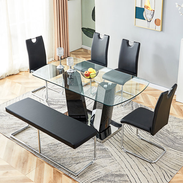 Brayden Studio® Brecklyn 6 - Piece Glass Top Pedestal Dining Set | Wayfair