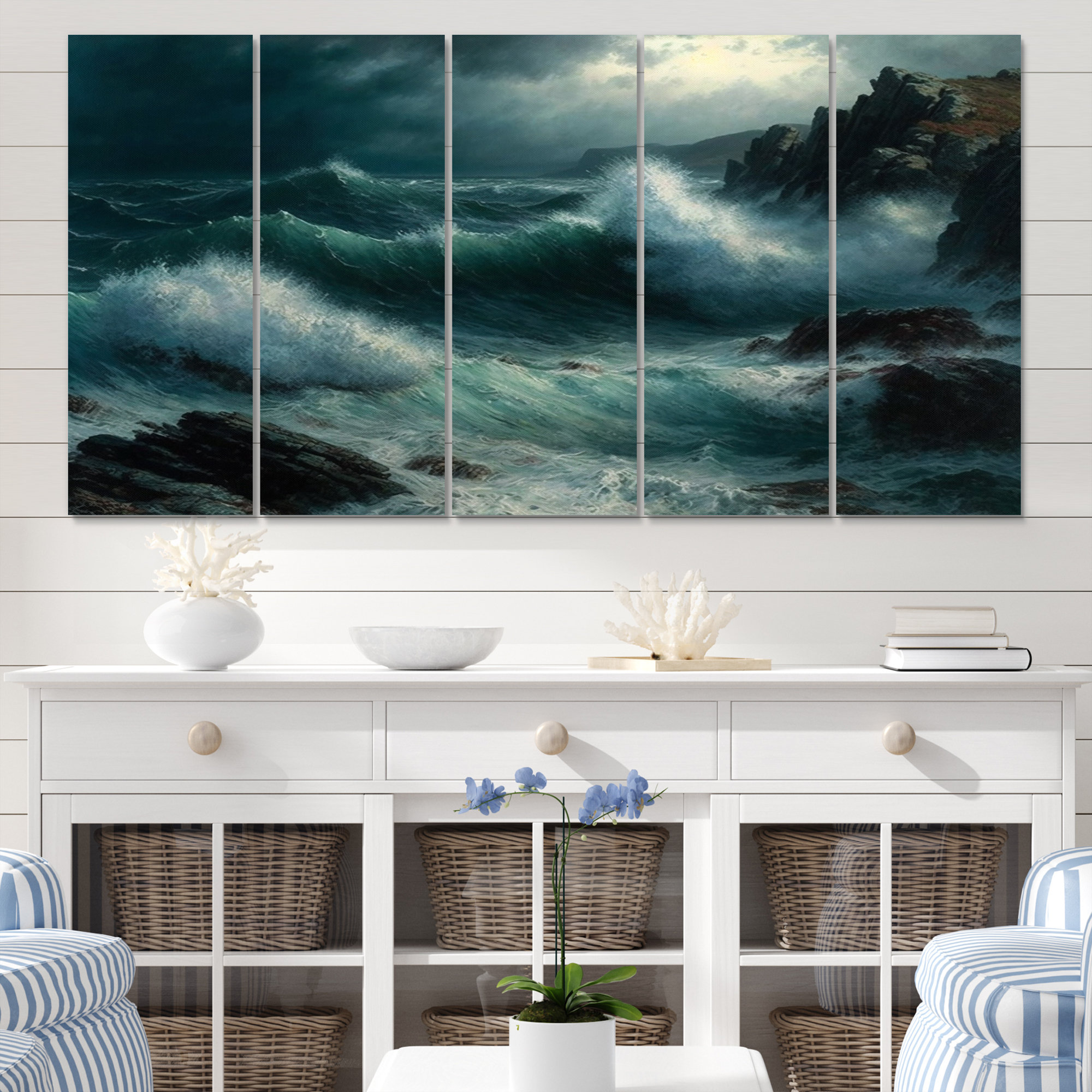 Dovecove Wild Ocean Waves Breaking In The Sunset V - Coastal Waves Wall ...