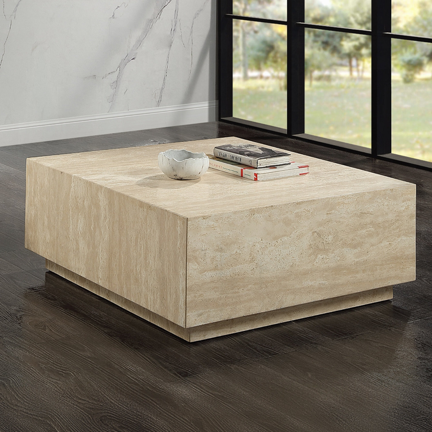 Hokku Designs Square Coffee Table With Marble Top In Natrual | Wayfair