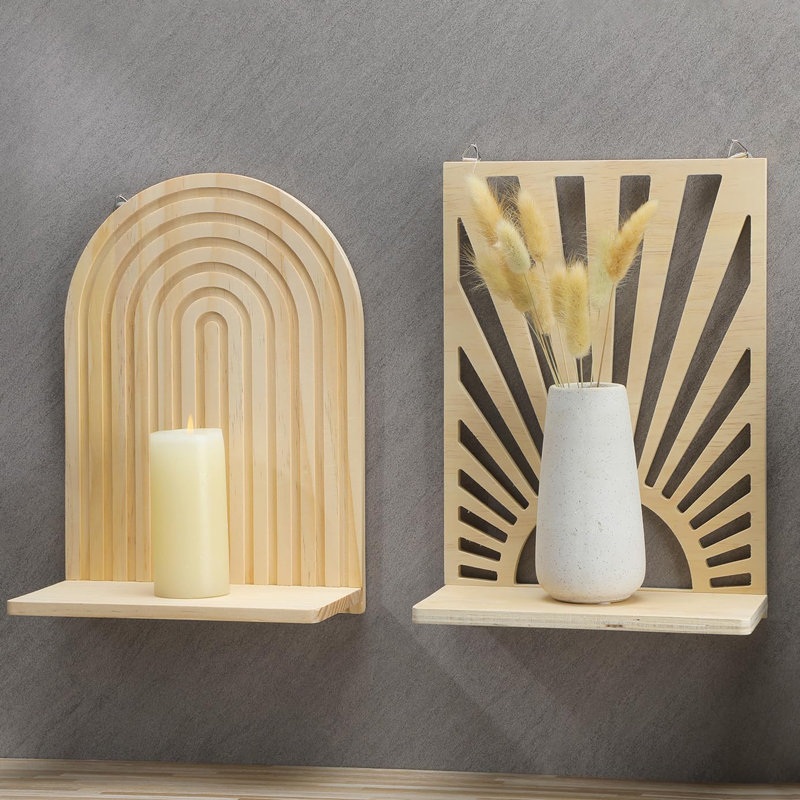 Hokku Designs 2 Pieces Boho Wood Rainbow Wall Shelves | Wayfair