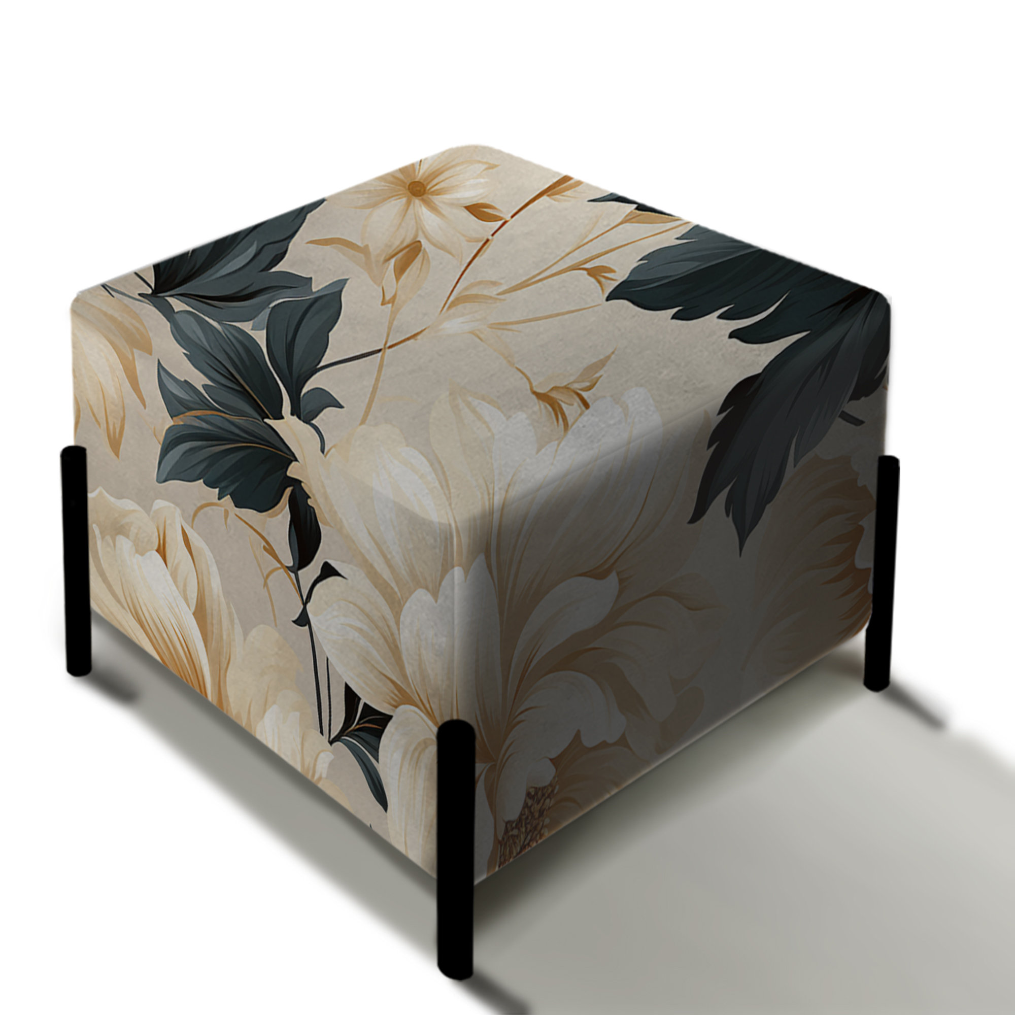 Design Art Antique Autumn Floral Elegance V - Floral Square Ottoman ...