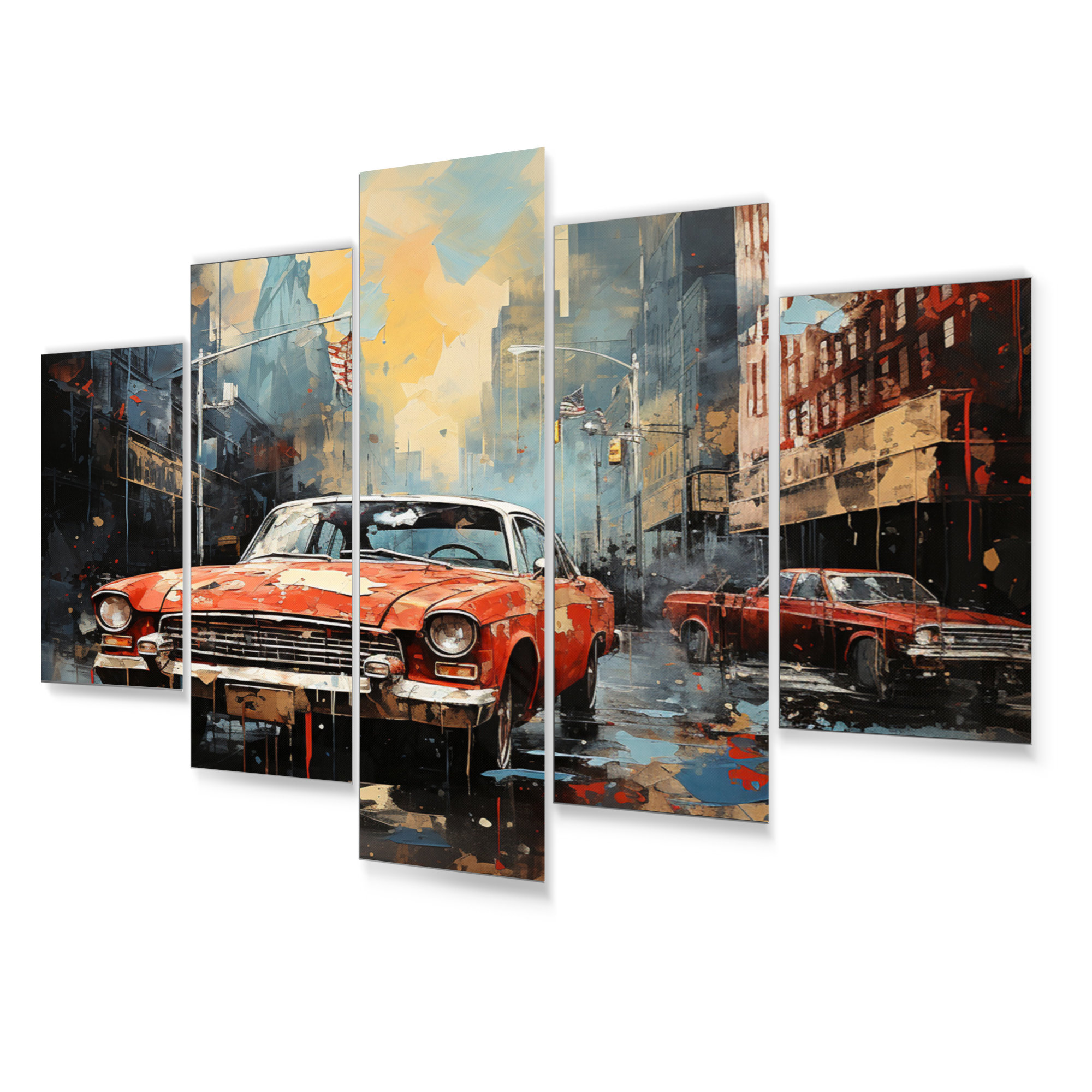 Williston Forge Vintage Car Collage - Retro Car Metal Wall Decor Set ...