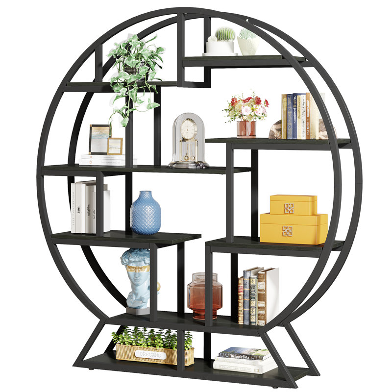 Latitude Run® 63'' Modern Bookshelf, Round Bookshelves Etagere Bookcase ...